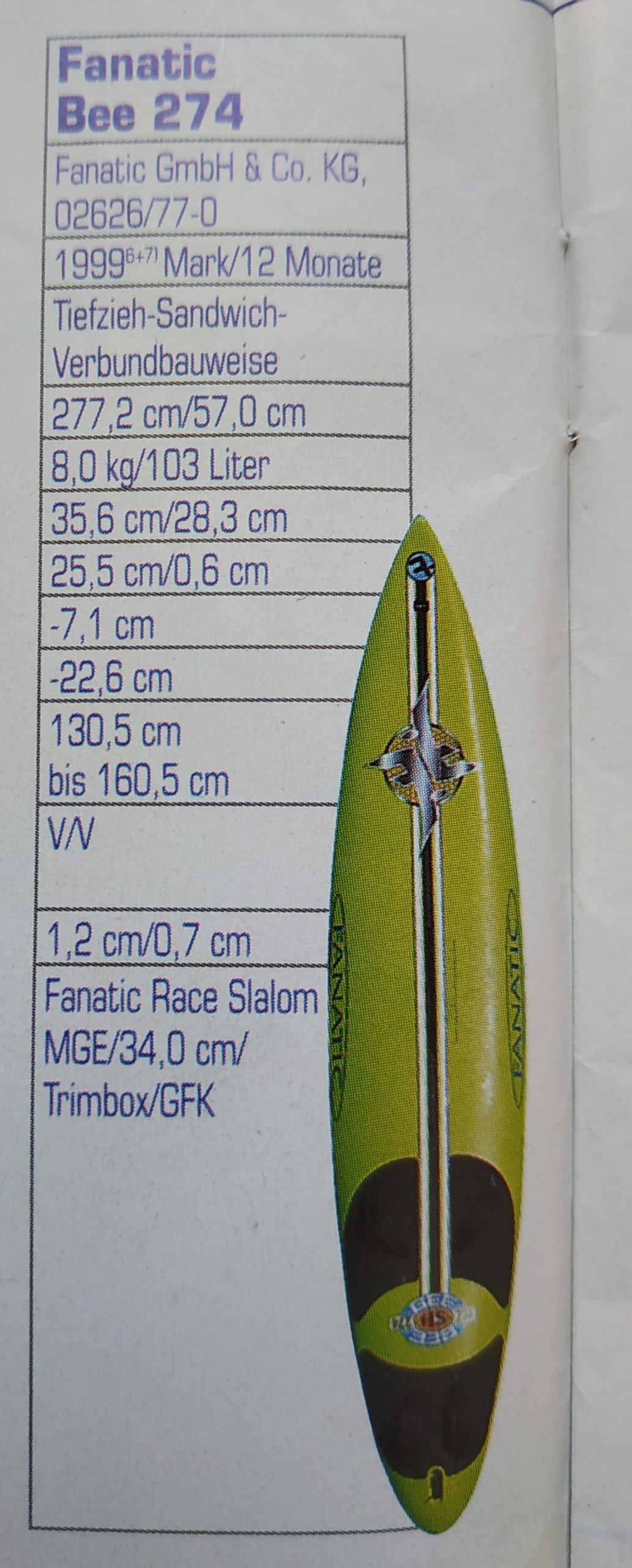 FANATIC BEE 274 (98) – B319 – WINDSURFINGMUSEUMPRAGUE